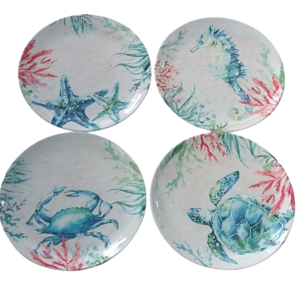 Dining | Melamine Sea Life Salad Plates Starfish Seahorse Blue Crab Sea ...